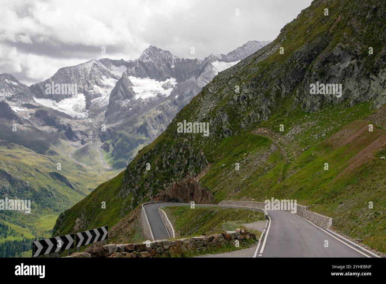 Detail of alpine road curve in the mountains just before Timmelsjoch ...