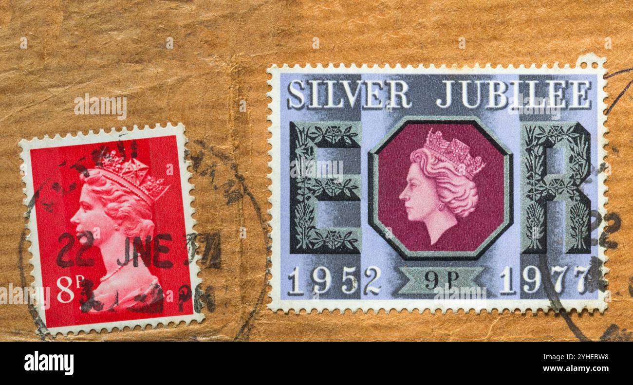 old 9p silver jubilee postage stamp 1952 1977 with Queens head and 8p ...