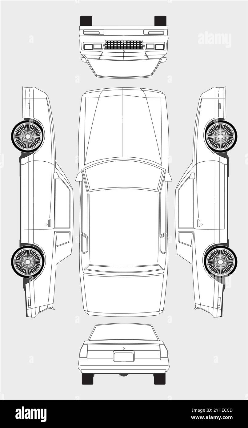 Classic coupe car blueprint. Blank compact car template for branding or ...