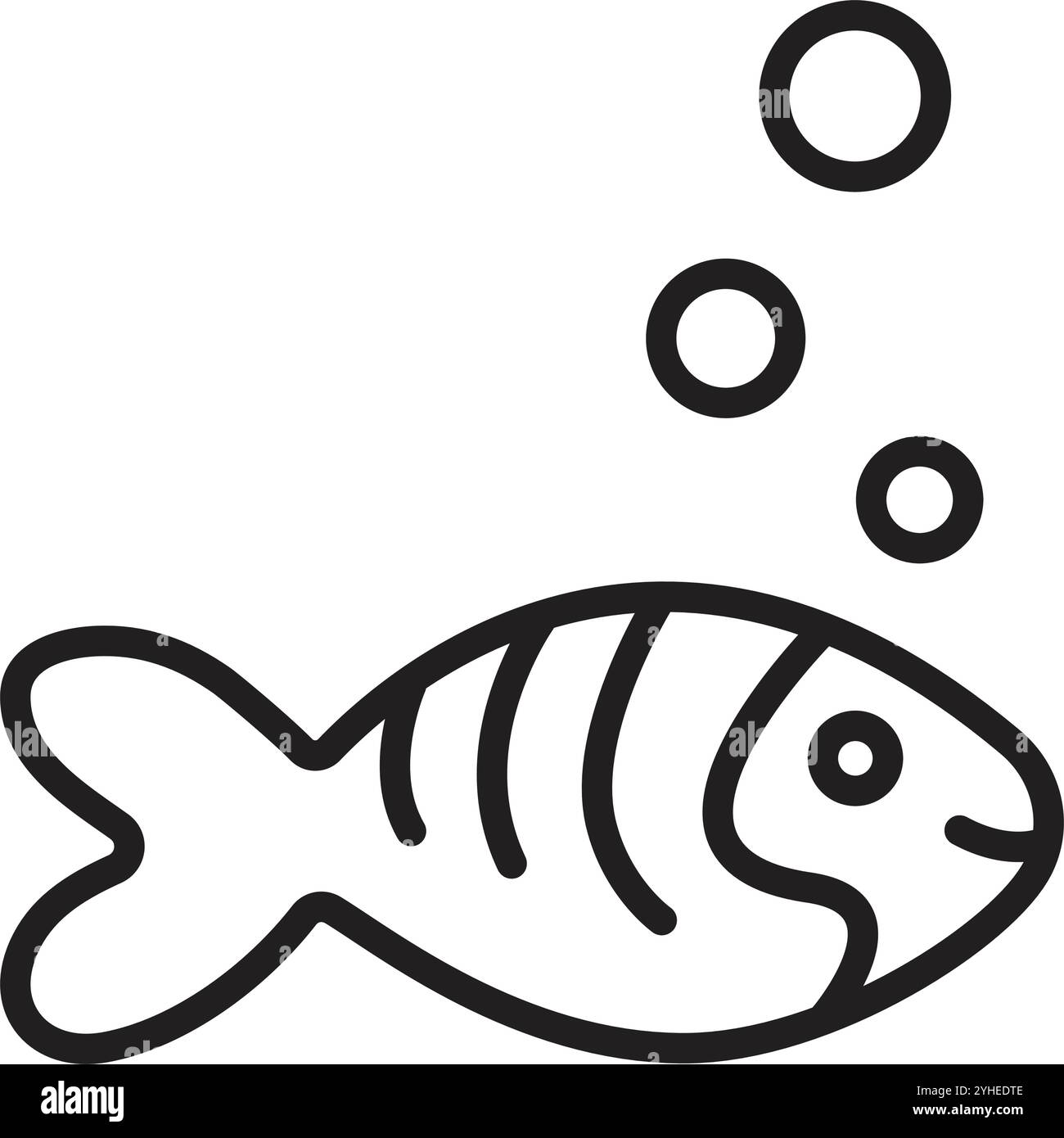 Fish and air bubbles, black editable stroke, line thickness 100px, sign ...