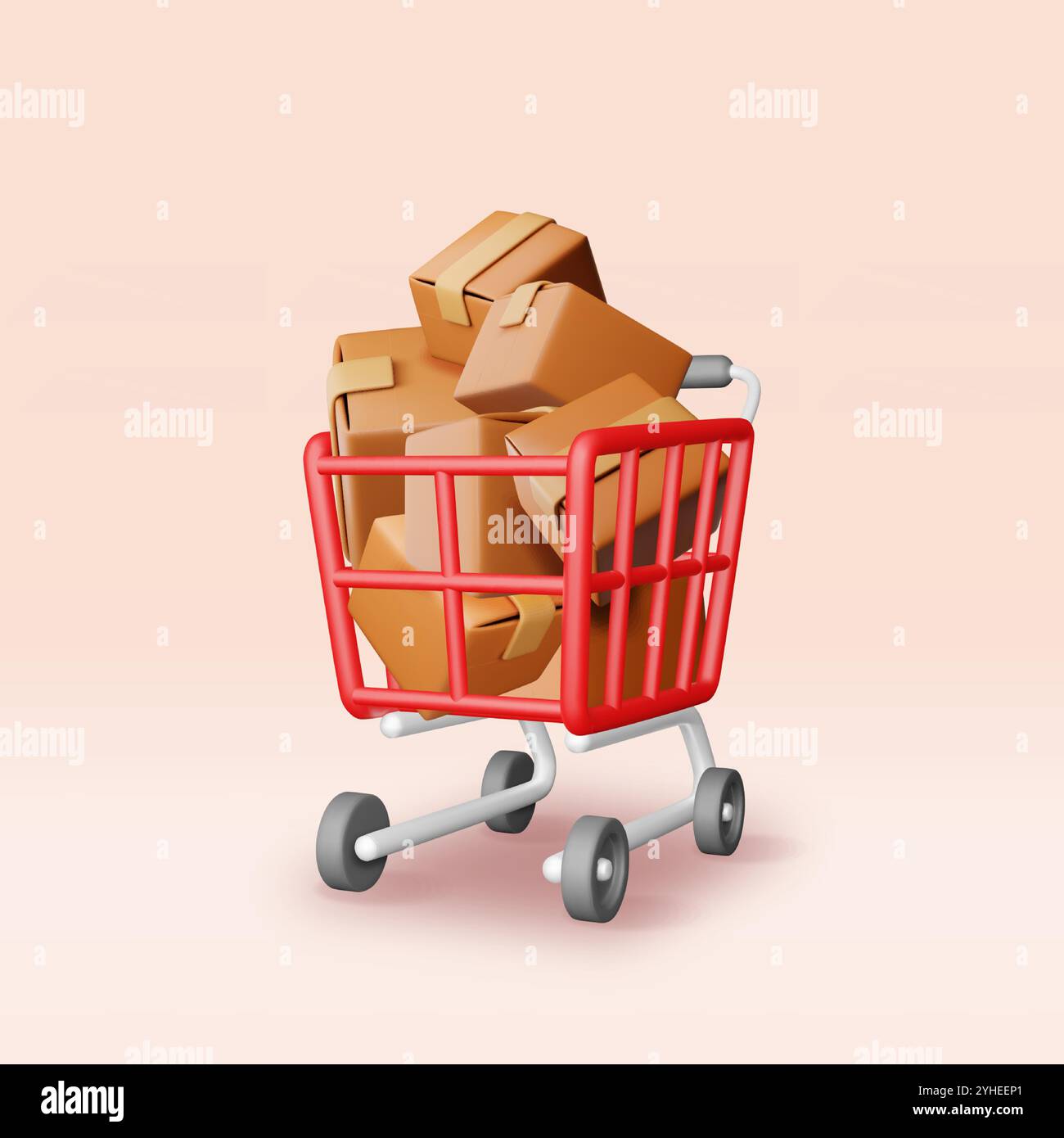 3D shopping cart full of cardboard boxes isolated Stock Vector Image ...