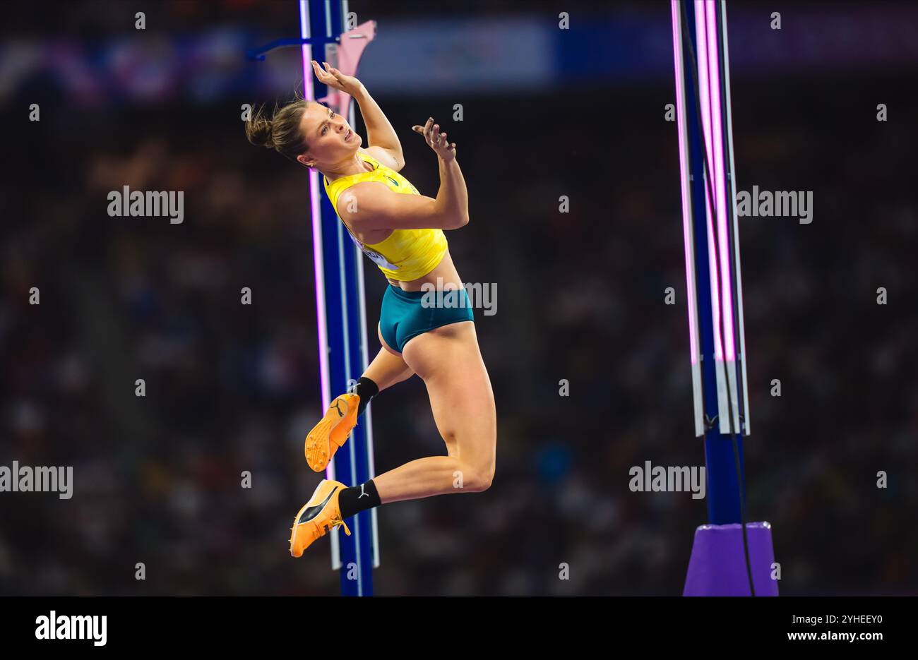 Nina Kennedy participating in the pole vault at the Paris 2024 Olympic ...