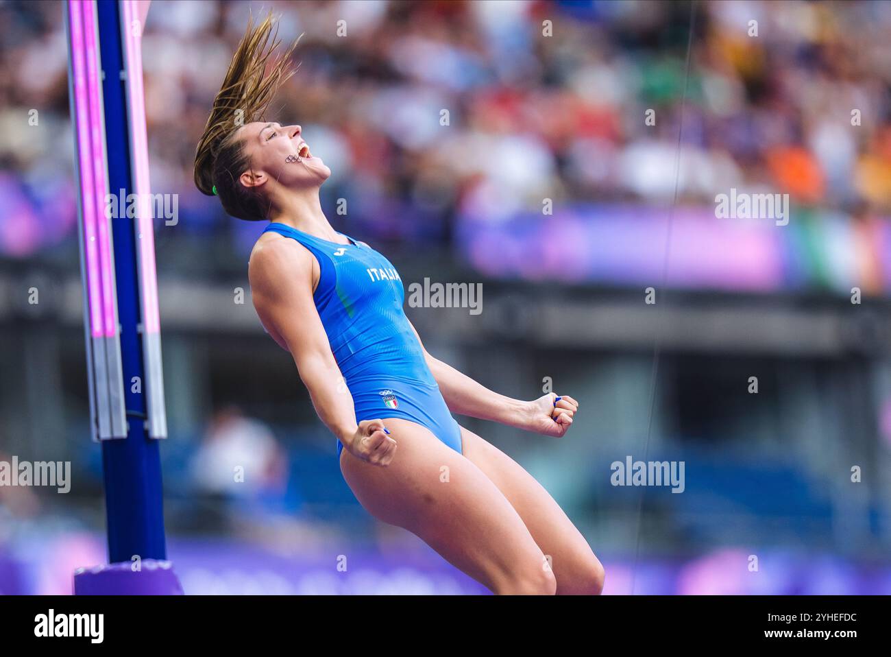 Elisa Molinarolo participating in the pole vault at the Paris 2024 ...