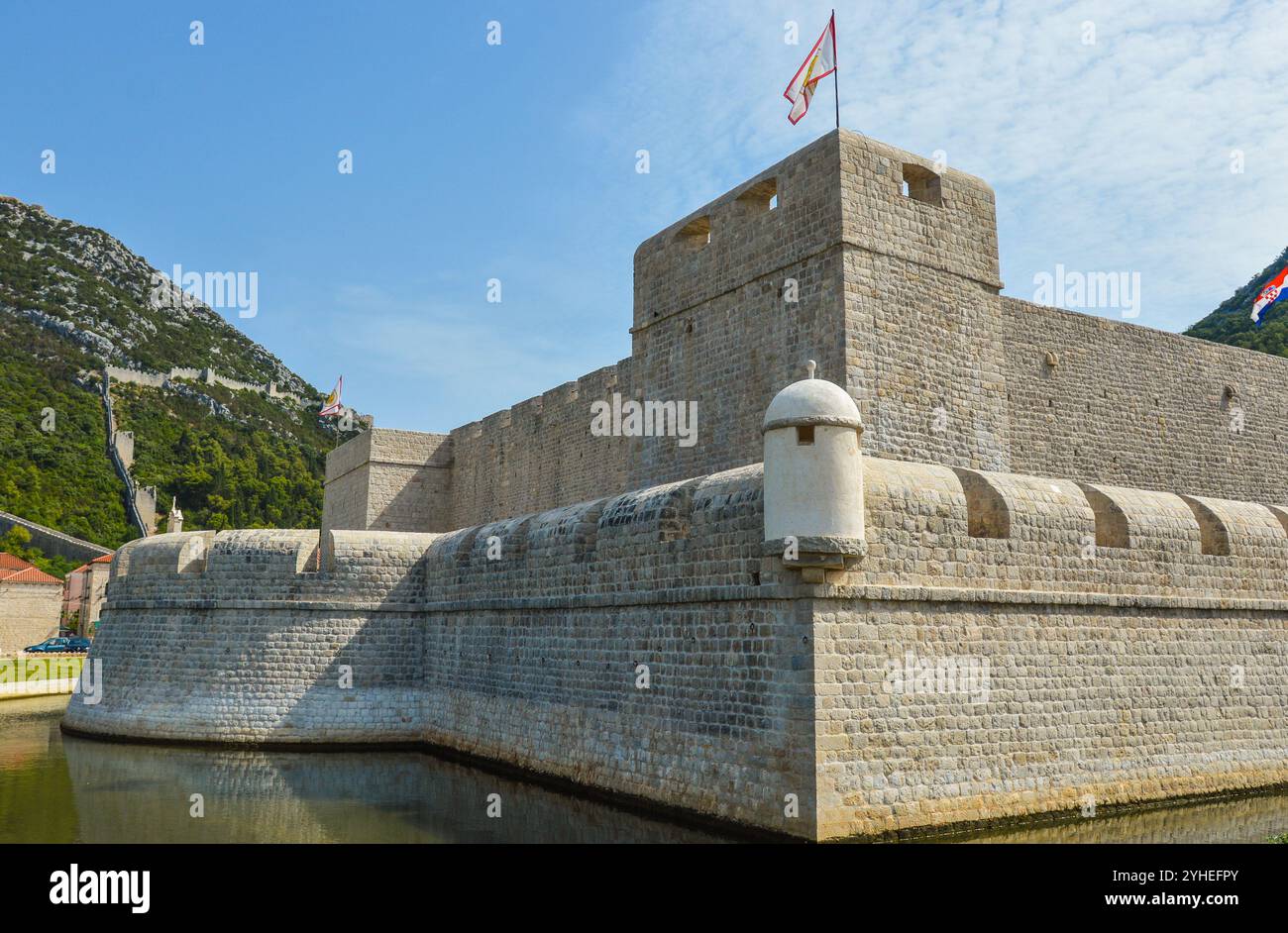 Kastio fortress, part of the famous Walls of Ston, Croatia Stock Photo ...