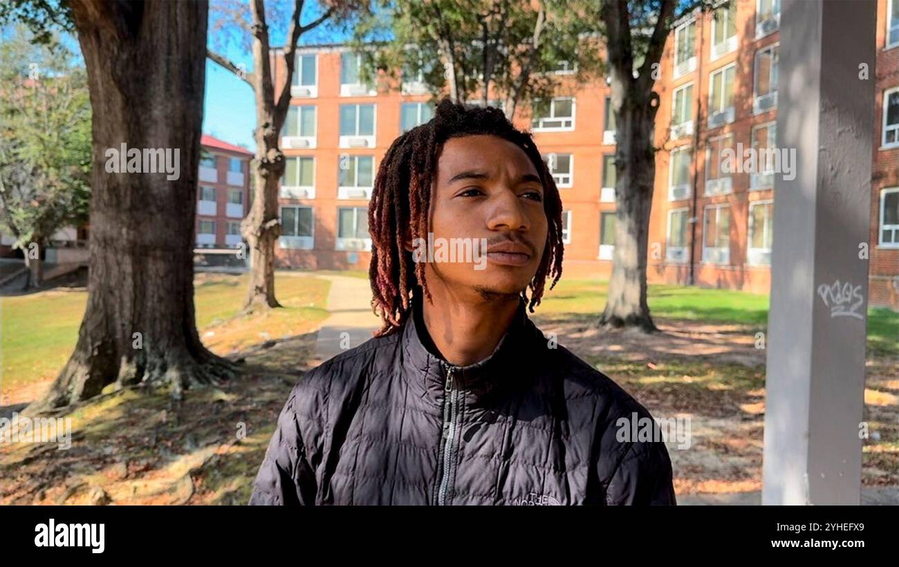 Sid Guynn, 18, a freshman at Tuskegee University speaks to a reporter ...