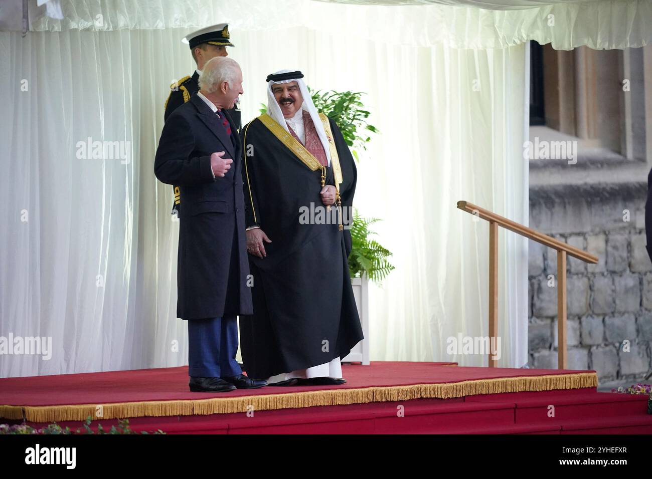 Britain's King Charles III, left, and Bahrain's King Hamad Bin Isa Al ...