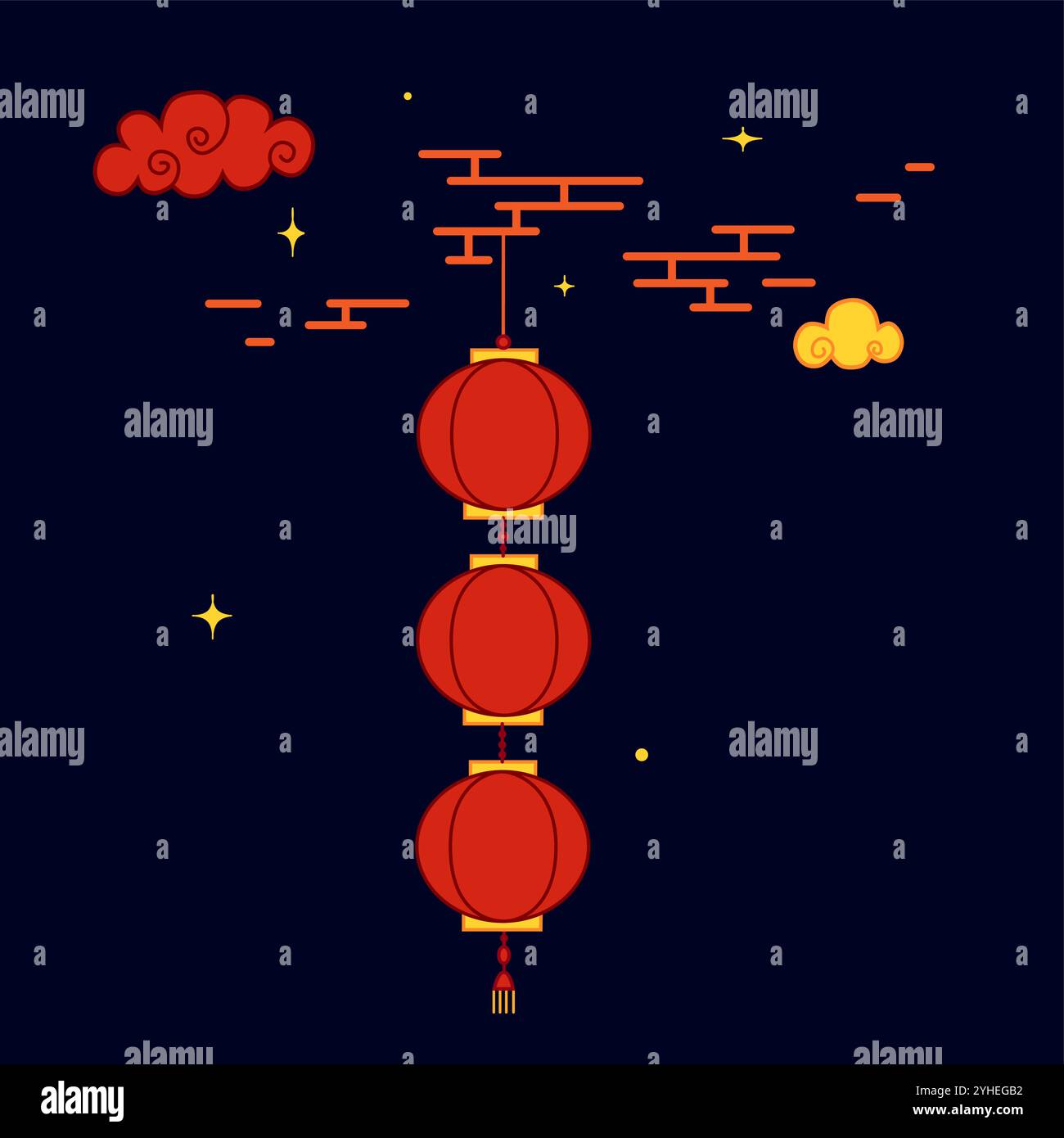 CNY, happy new year chinese holiday celebration. Night vector cartoon ...