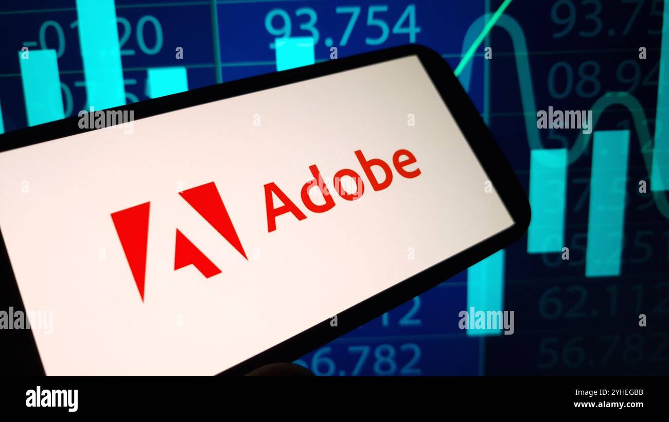 Konskie, Poland - November 10, 2024: Adobe company logo displayed on ...