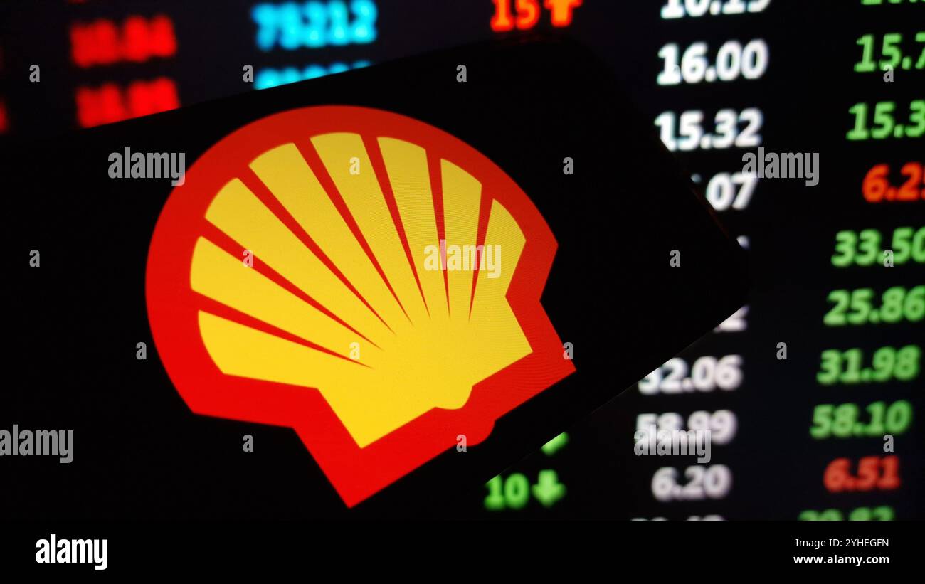 Konskie, Poland - November 10, 2024: Shell company logo displayed on ...