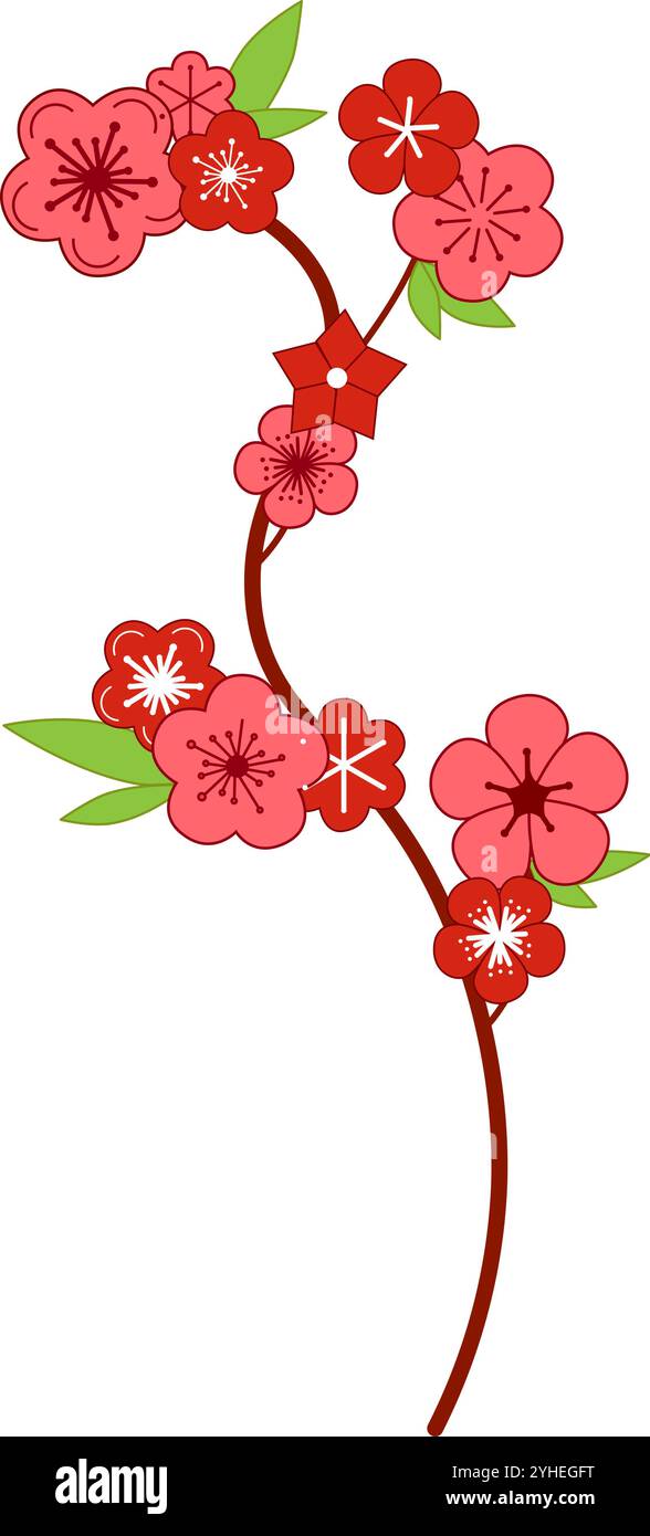 Cartoon vector illustration of a Sakura branch, commonly used in ...