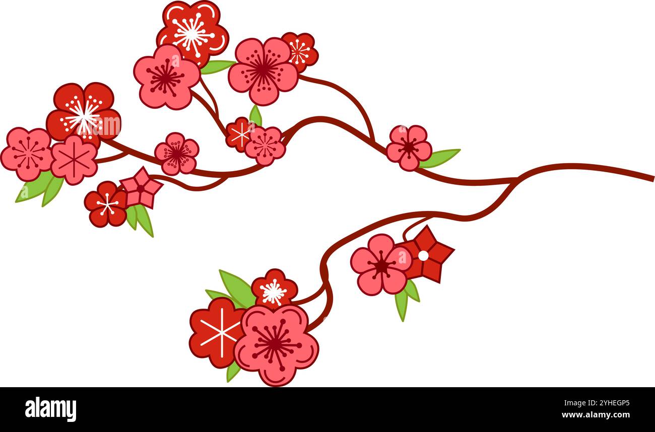 Sakura branch flower on white background. Vector cartoon graphic ...