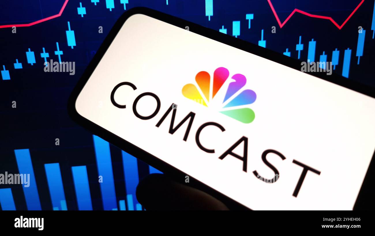 Konskie, Poland - November 10, 2024: Comcast company logo displayed on ...