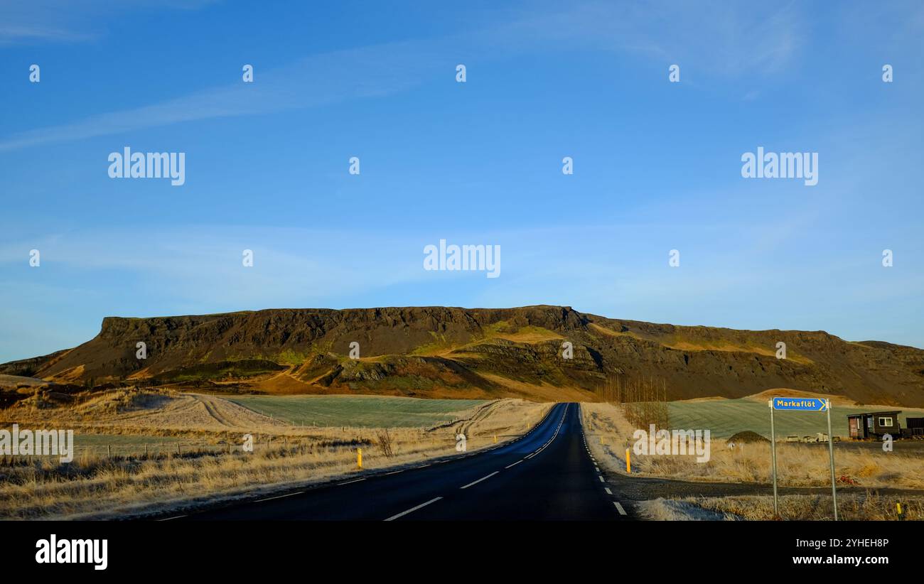 The rugged landscape of Iceland viewed from the highway on the Golden ...