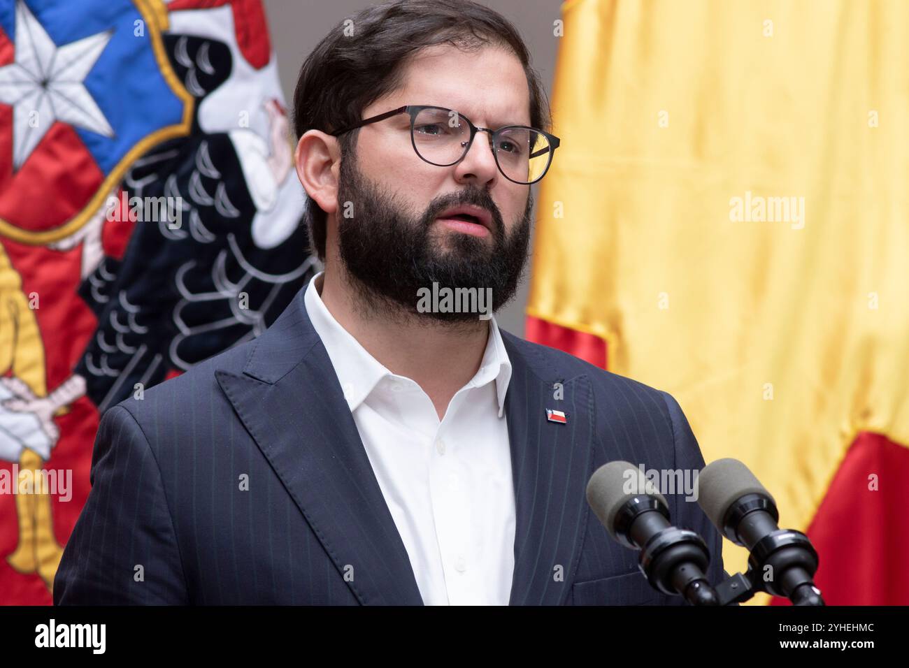 Santiago, Chile. 11th Nov, 2024. Chilean President Gabriel Boric make a ...