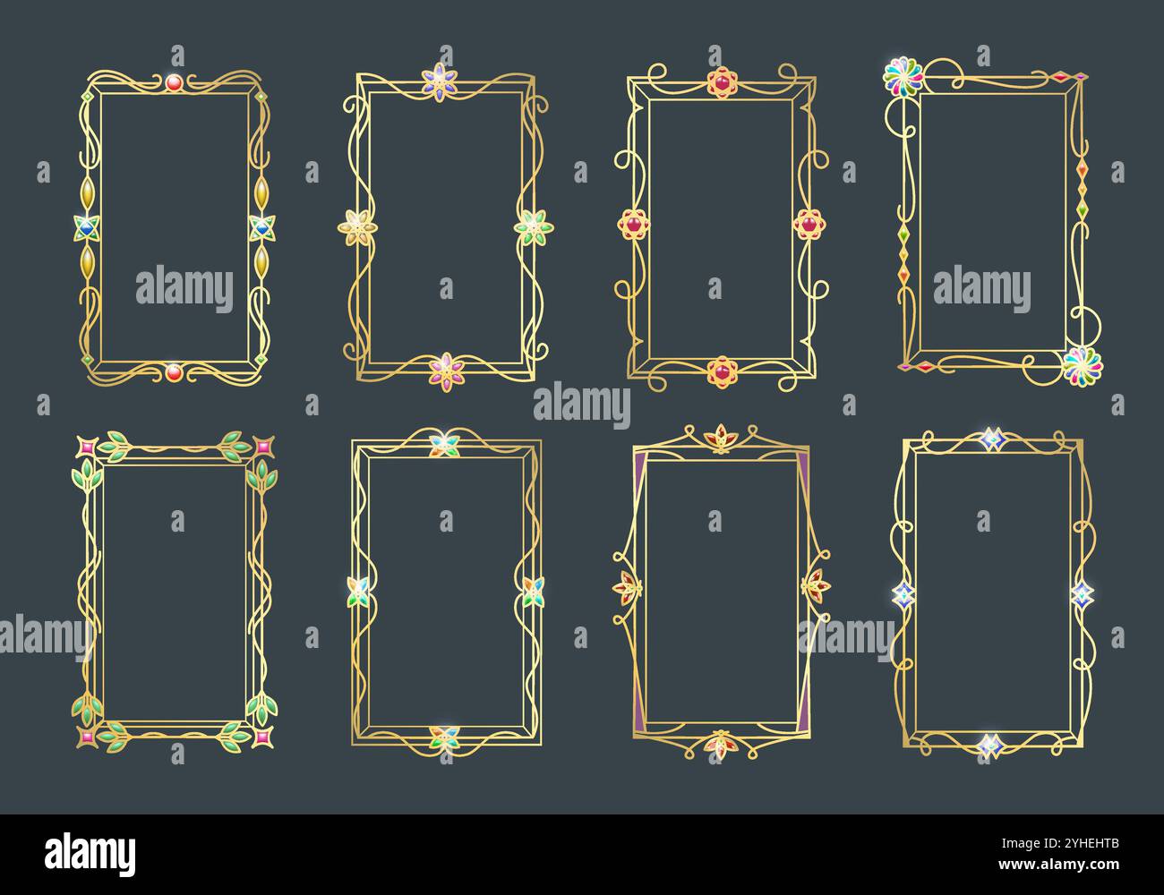Golden calligraphic frames. Ornate bejeweled frame ornamental border ...