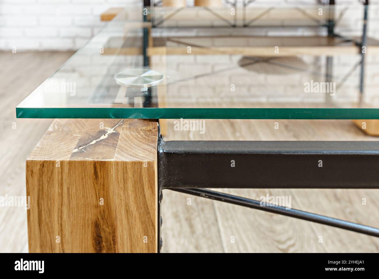 modern glass table in the loft interior Stock Photo - Alamy