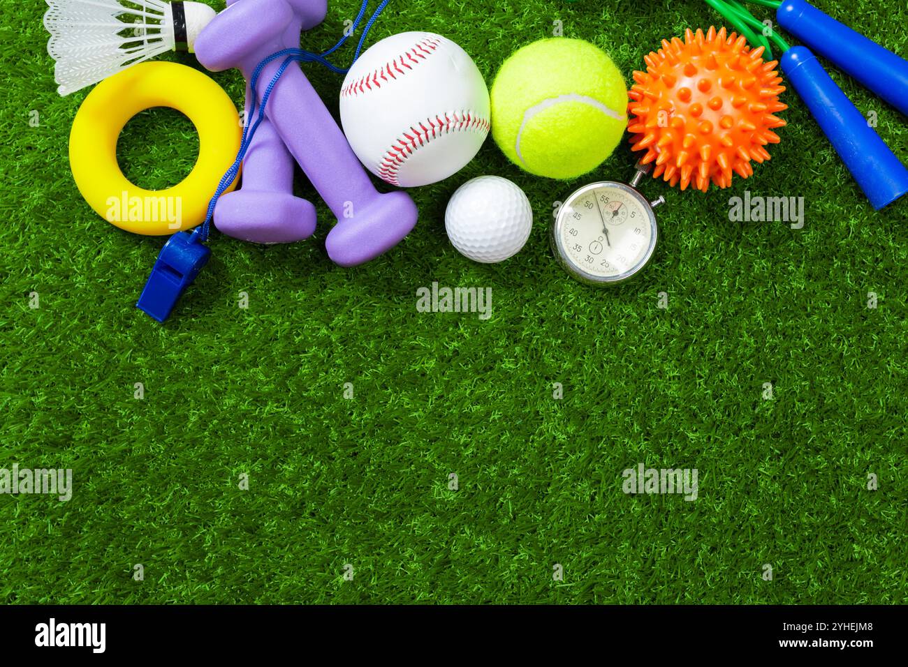 Various sport tools on grass Stock Photo - Alamy