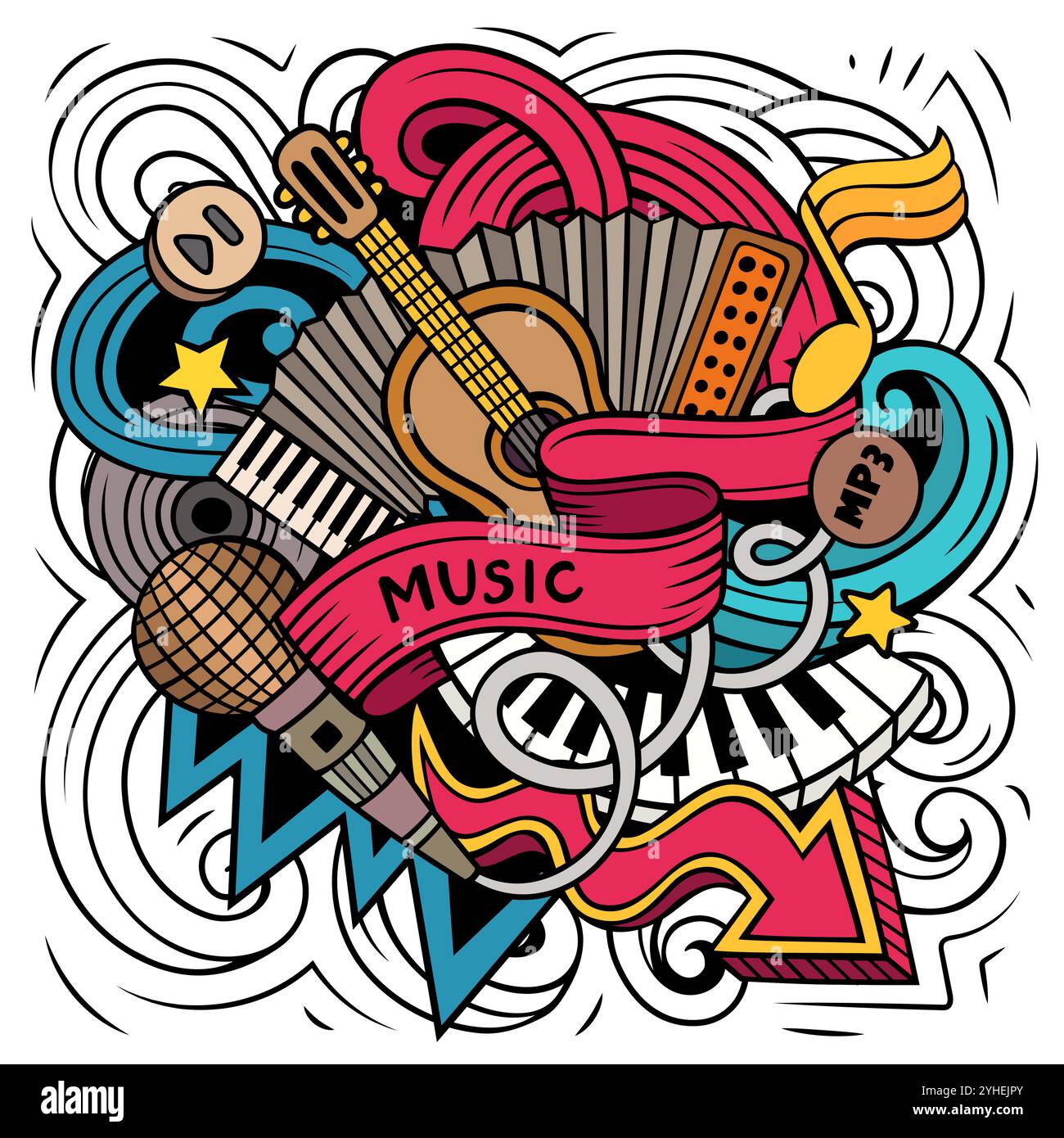 Music hand drawn vector doodles illustration. Musical poster design ...