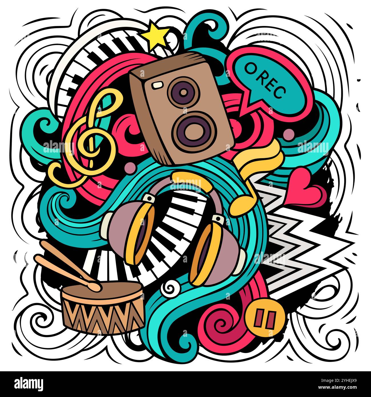 Music hand drawn vector doodles illustration. Musical poster design ...