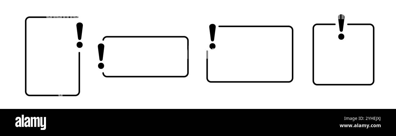 Set of empty exclamation frame. Border with black exclamation mark ...