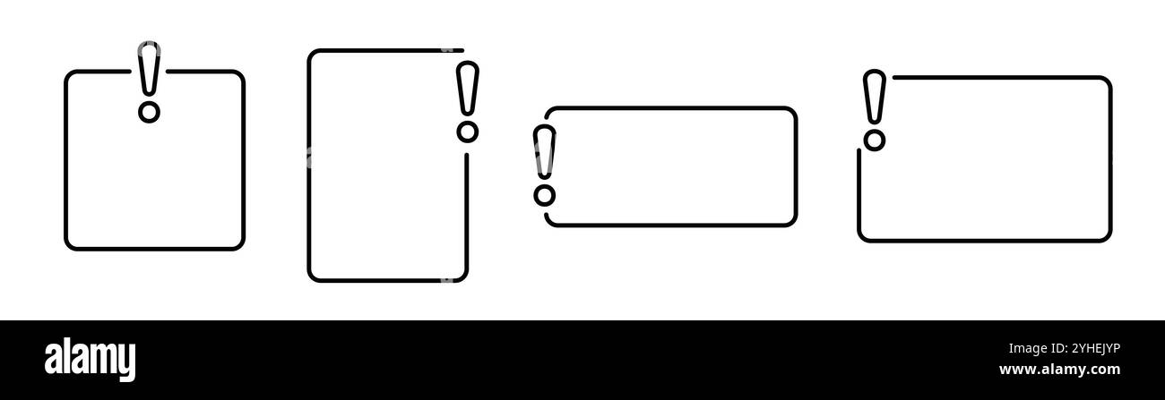 Black outline frame with exclamation mark. Set of empty warning ...