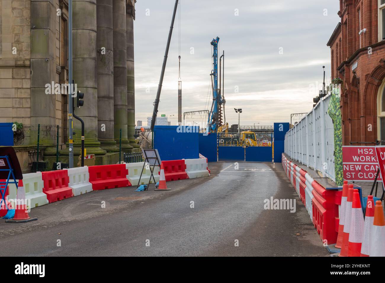 Entrance to HS2 construction site in Curzon Street, Digbeth, Birmingham ...