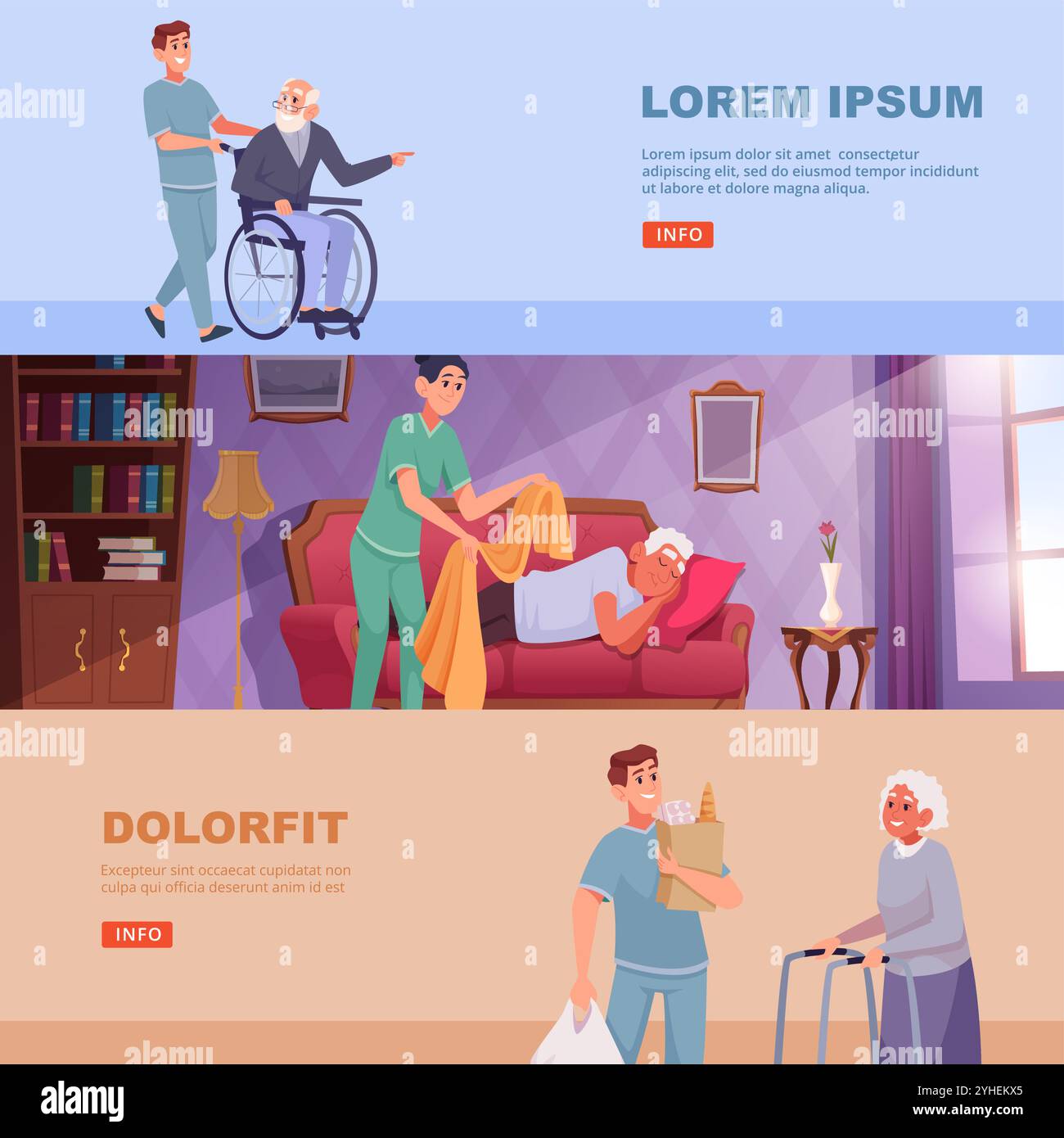 Elderly care. social medical service helping elderly people. vector ...