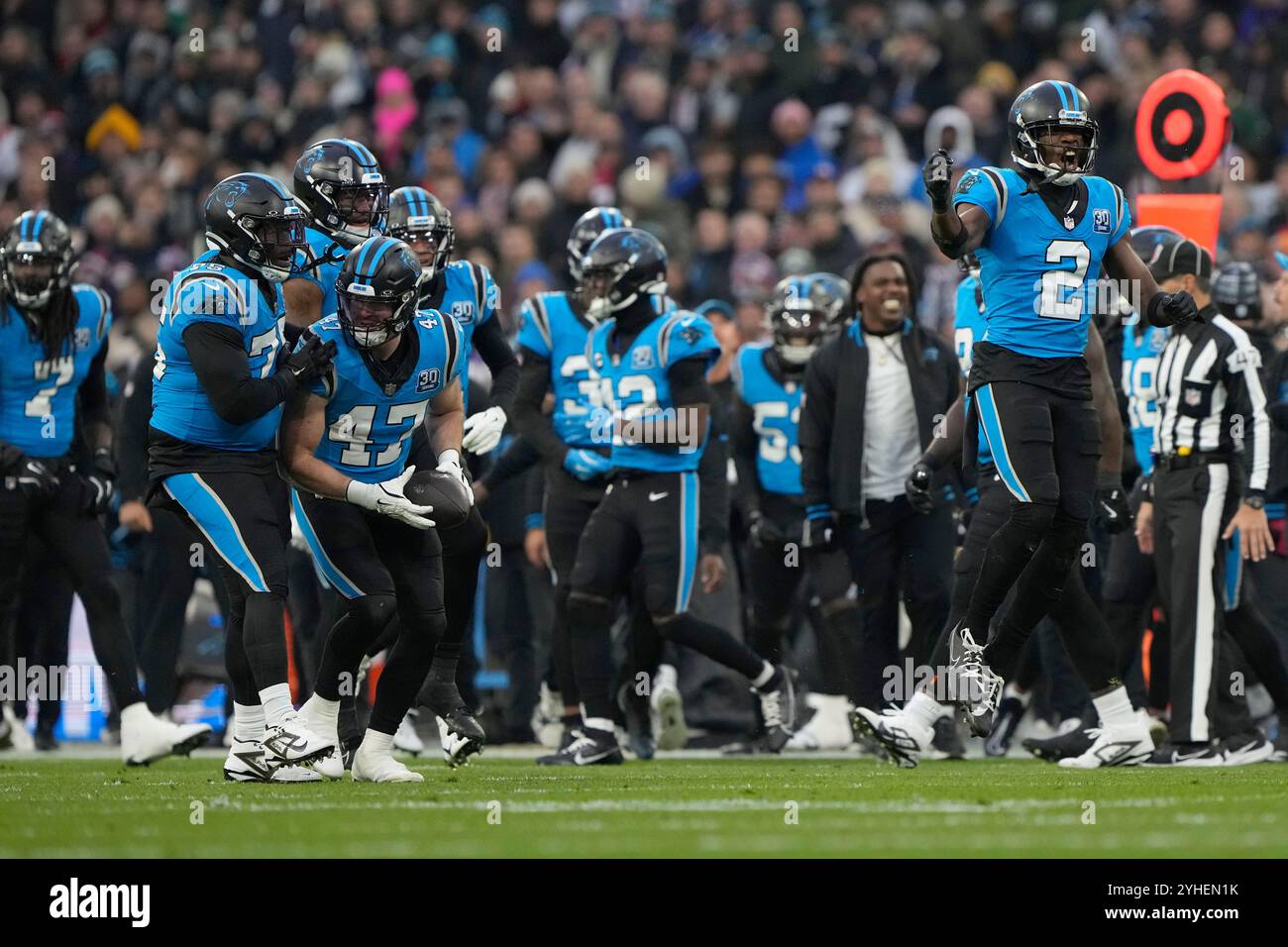 Carolina Panthers cornerback Michael Jackson (2) celebrates after a ...
