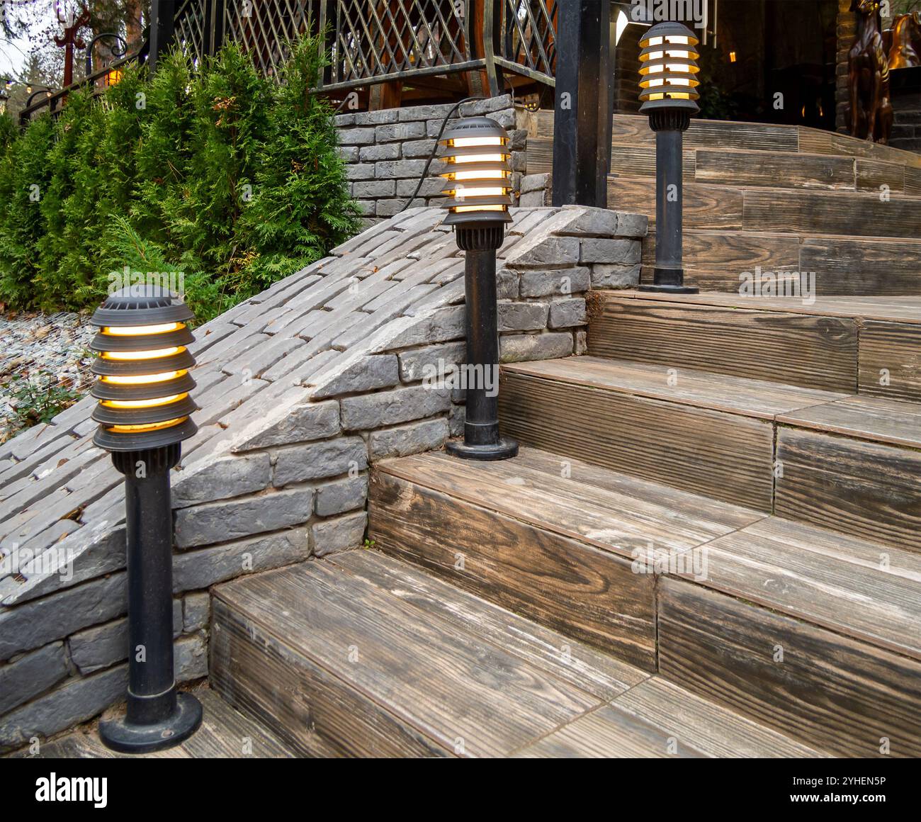 Decorative lanterns along the perimeter of the staircase Stock Photo ...