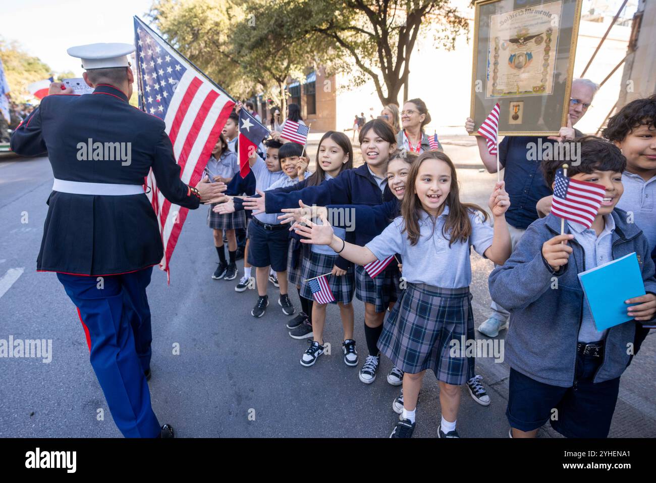 Austin Texas USA, November 11 2024: A Marine Corps veteran wearing his ...