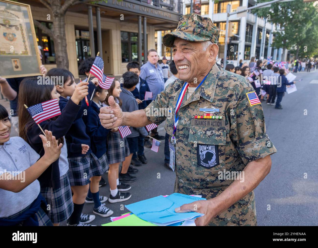 Austin Texas USA, November 11 2024: Army veteran MARSHALL ESTORGA of ...