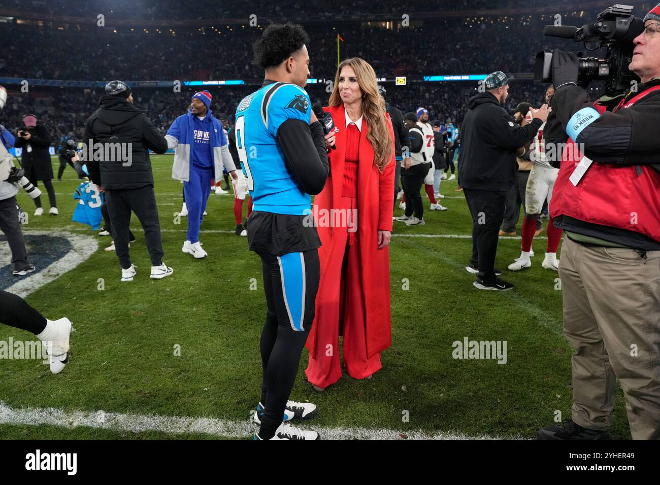 NFL Network reporter Sara Walsh, right, interviews Carolina Panthers ...