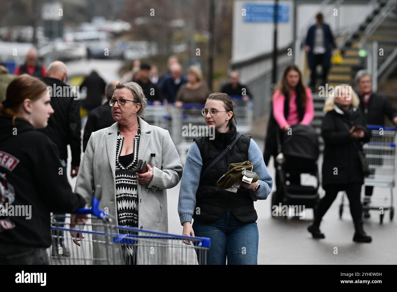 Ullared, Halland, Sweden. November 11 2024. Customers outside of Gekås ...