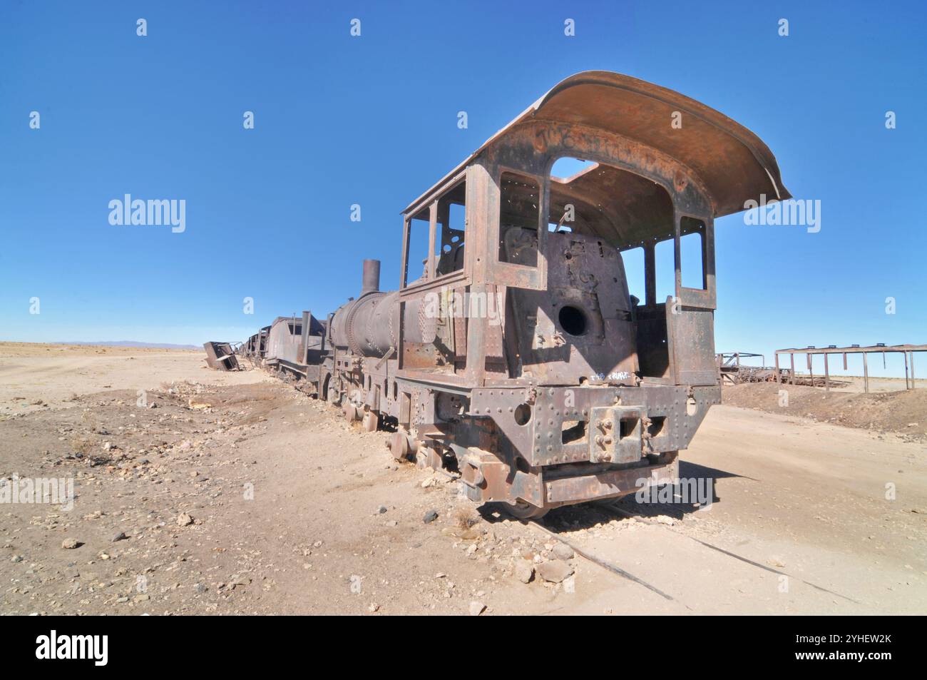 The train cemetery on Salar de Uyuni or salt desert of Uyuni, Bolivia ...