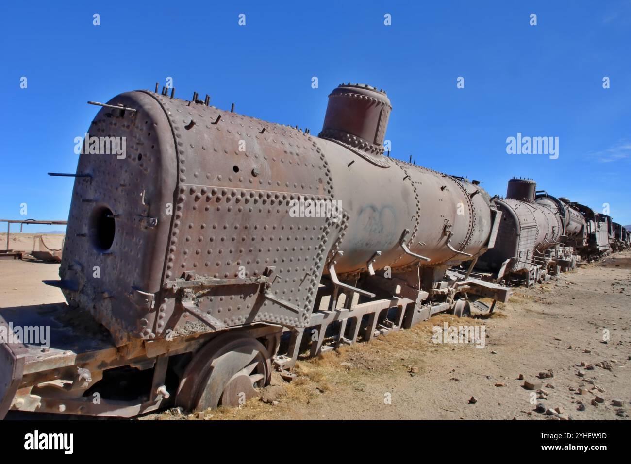 The train cemetery on Salar de Uyuni or salt desert of Uyuni, Bolivia ...