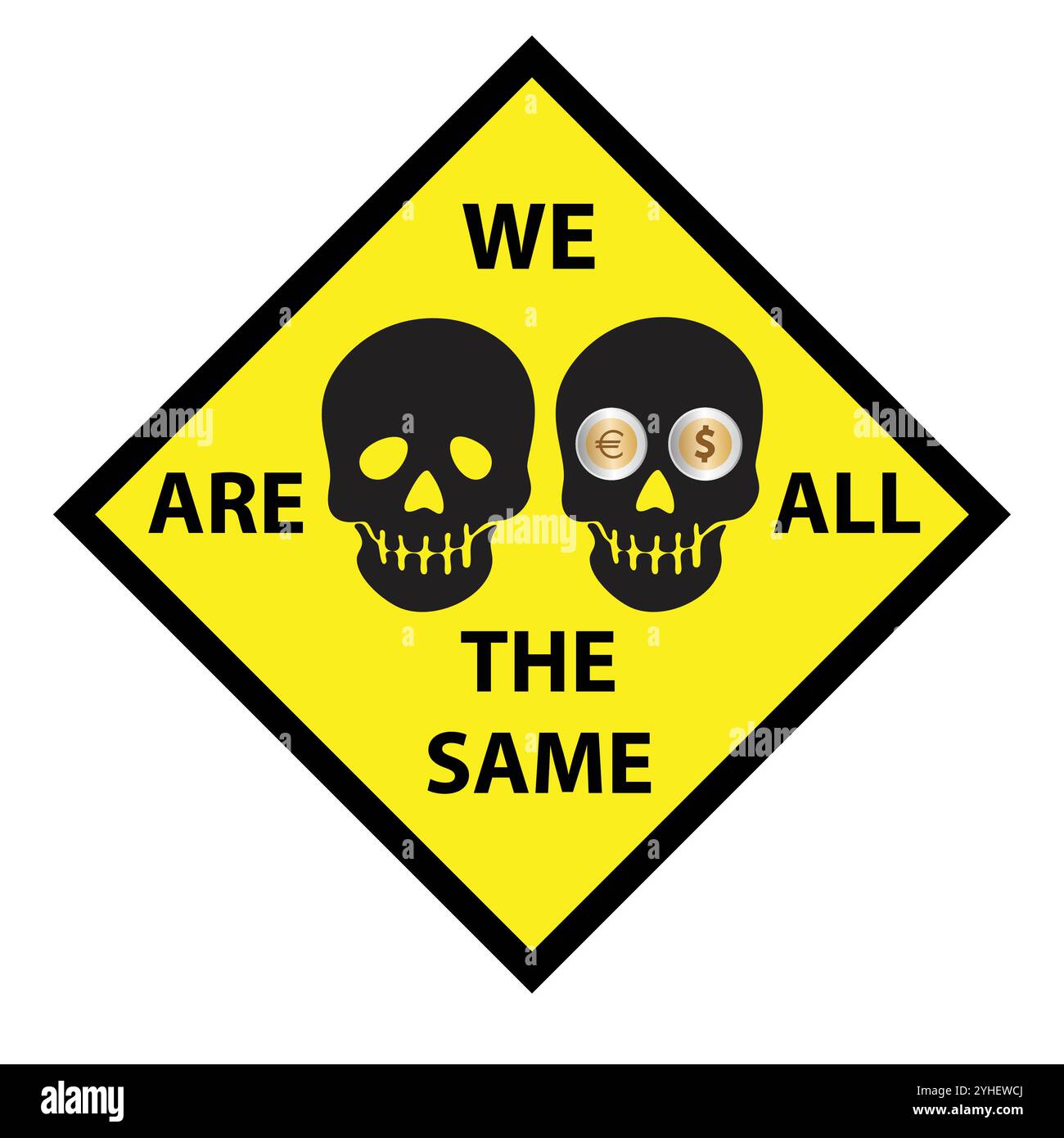 Yellow sticker with silhouette of a two skeletons, one simple one with ...