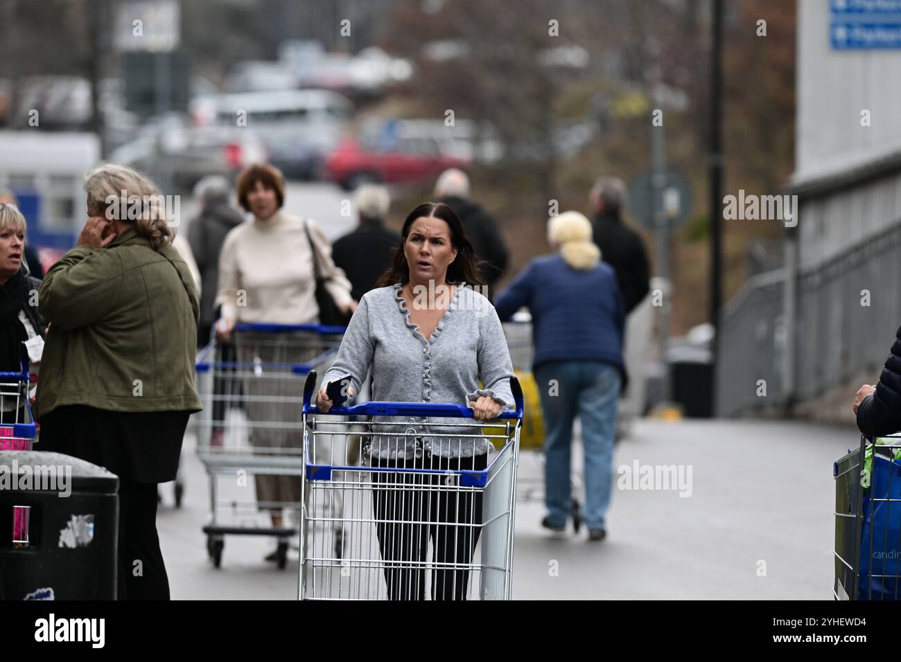 Ullared, Halland, Sweden. November 11 2024. Customers outside of Gekås ...