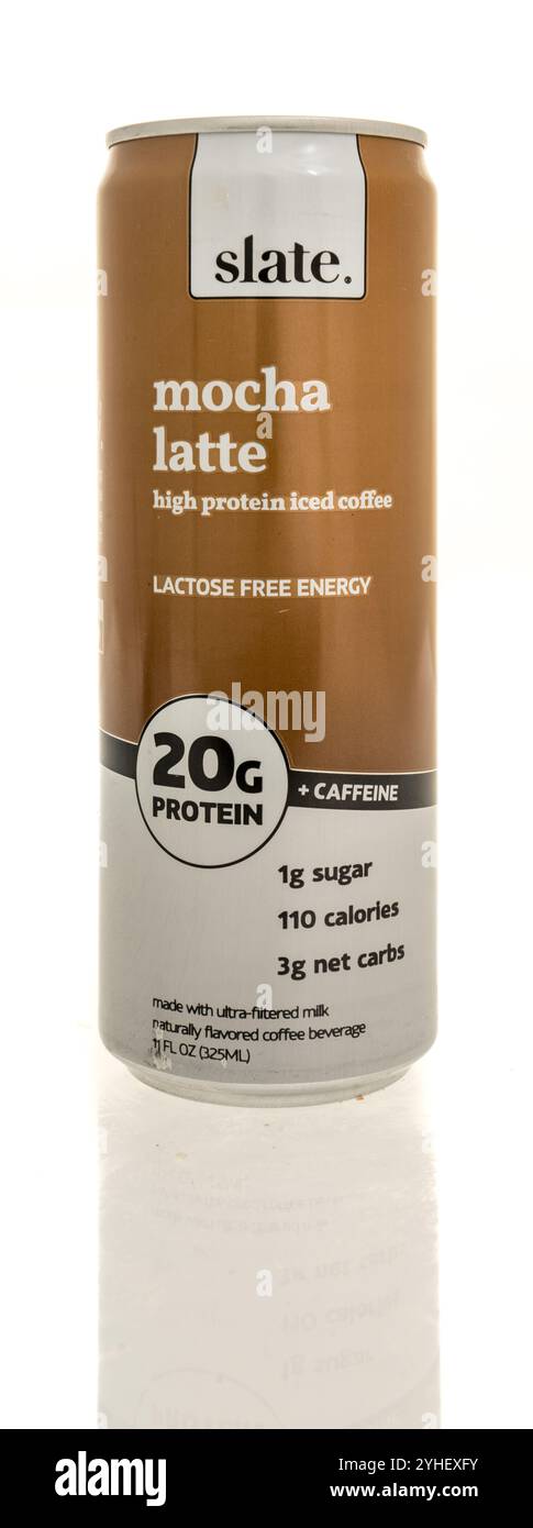Winneconne, WI - 10 November 2024: A can of Slate moch latte coffee ...