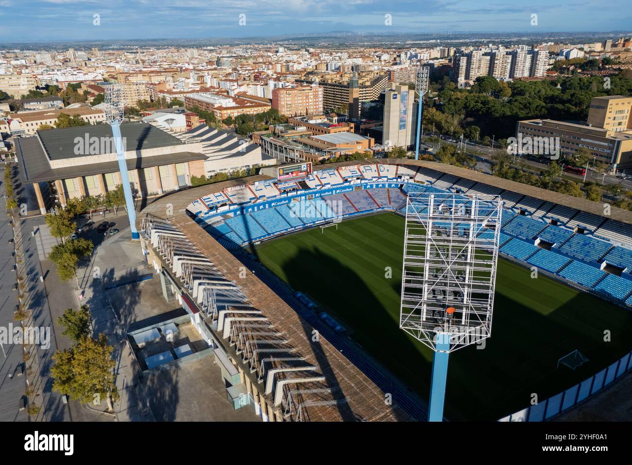 Aerial view of the La Romareda stadium, currently under renovation ...