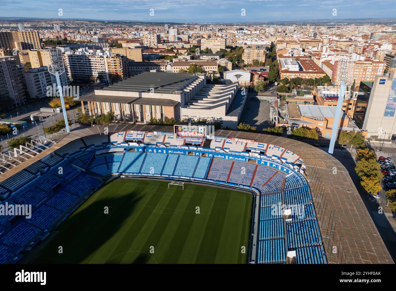 Aerial view of the La Romareda stadium, currently under renovation ...