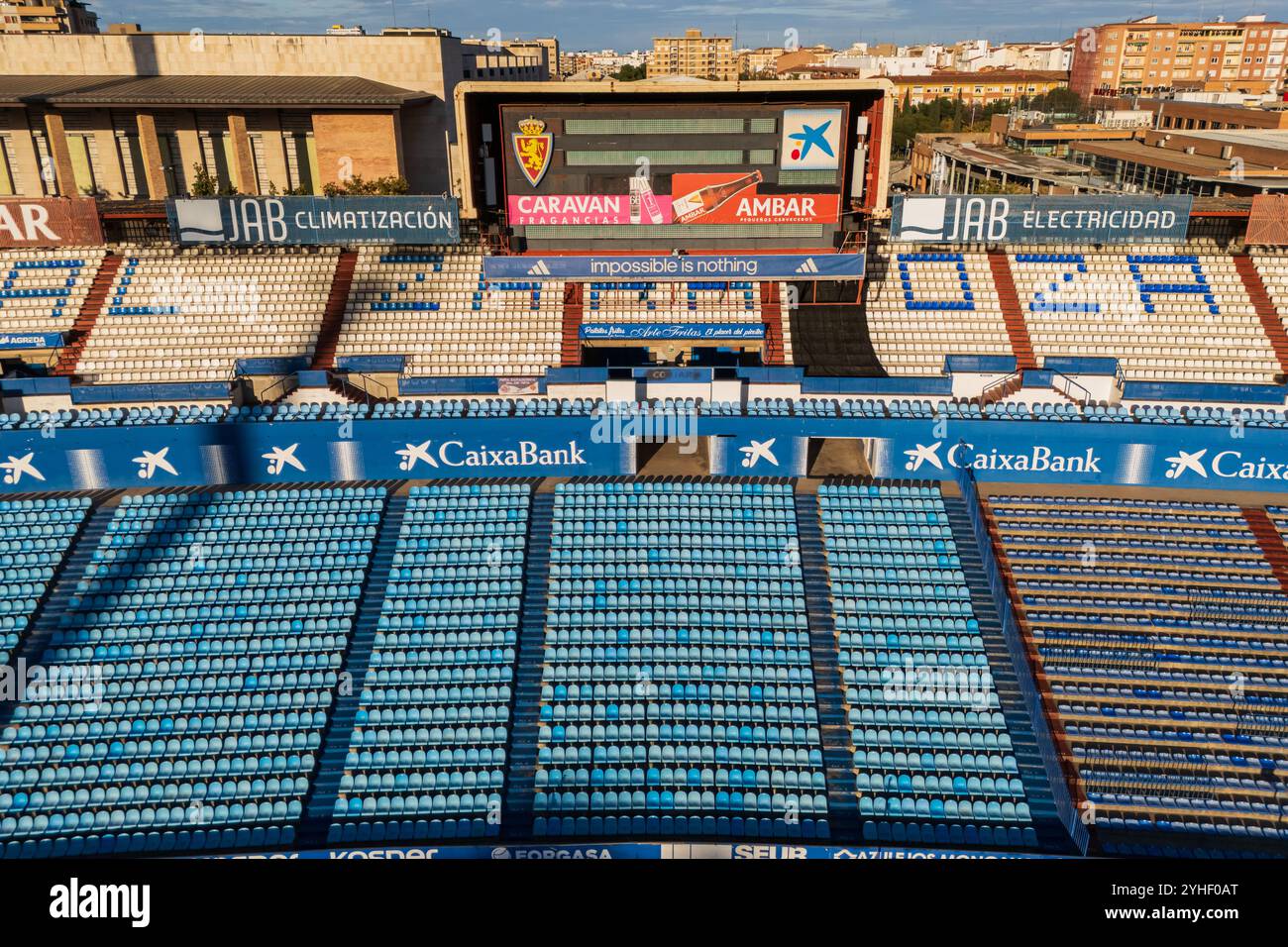 Aerial view of the La Romareda stadium, currently under renovation ...