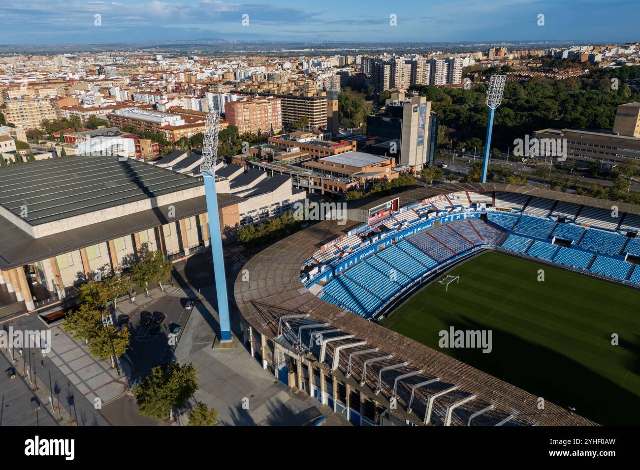 Aerial view of the La Romareda stadium, currently under renovation ...