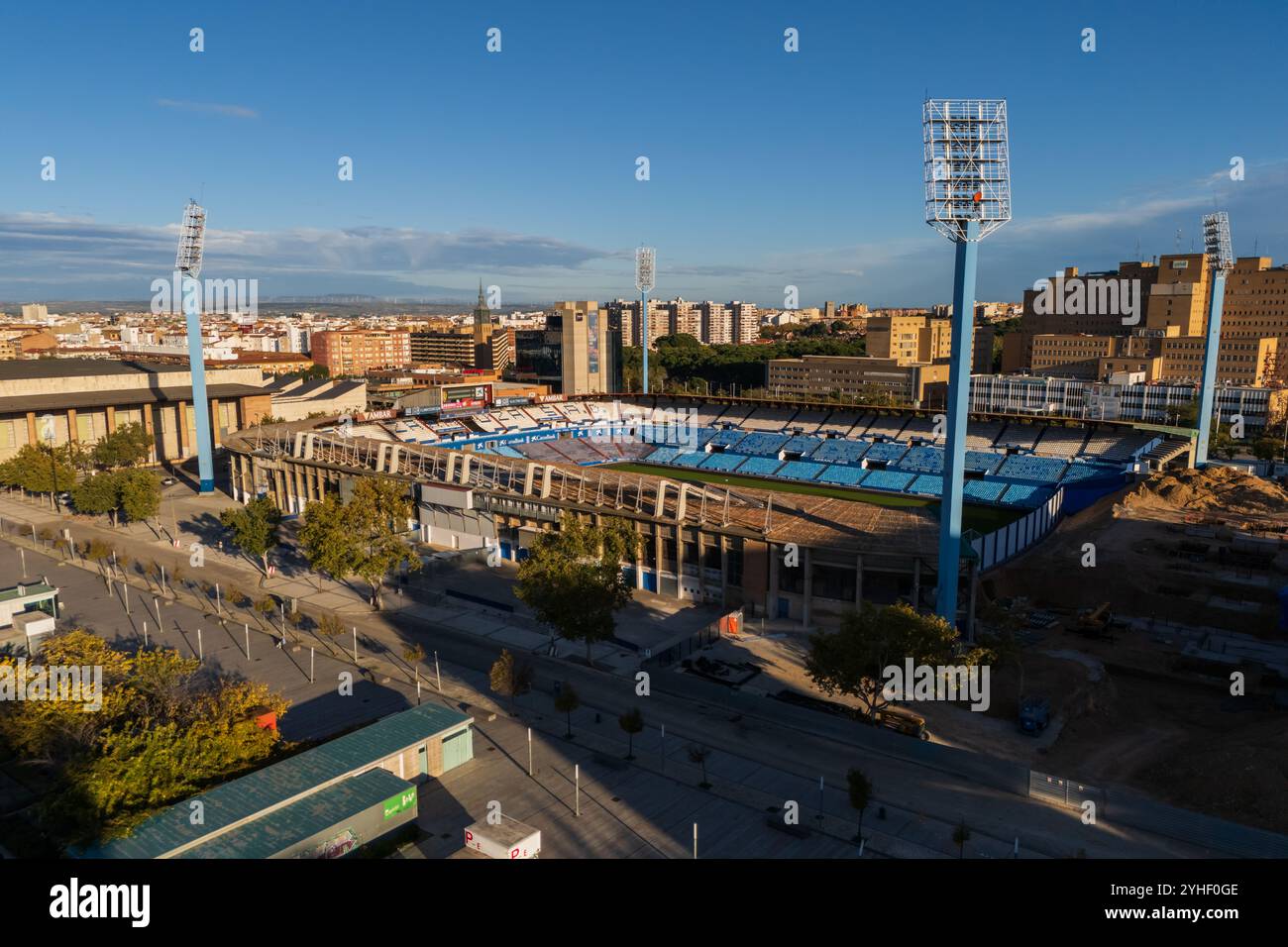 Aerial view of the La Romareda stadium, currently under renovation ...