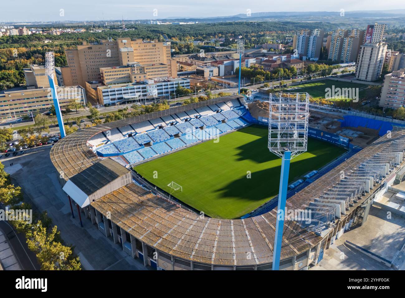 Aerial view of the La Romareda stadium, currently under renovation ...