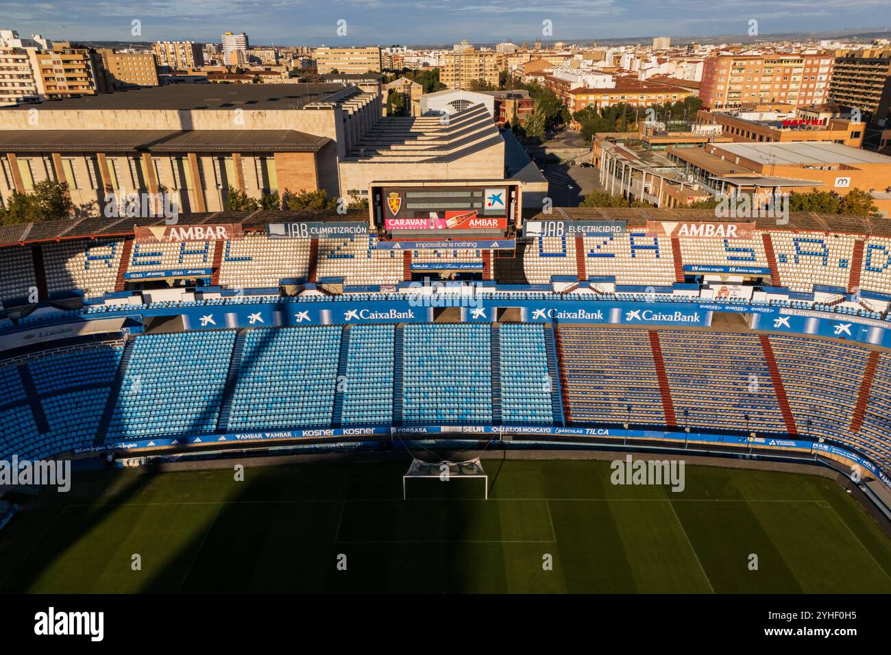 Aerial view of the La Romareda stadium, currently under renovation ...