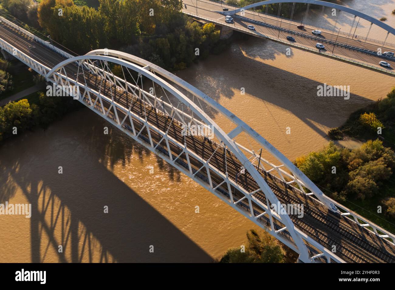 Aerial view of the Railway bridge over the Ebro River, Zaragoza Stock ...