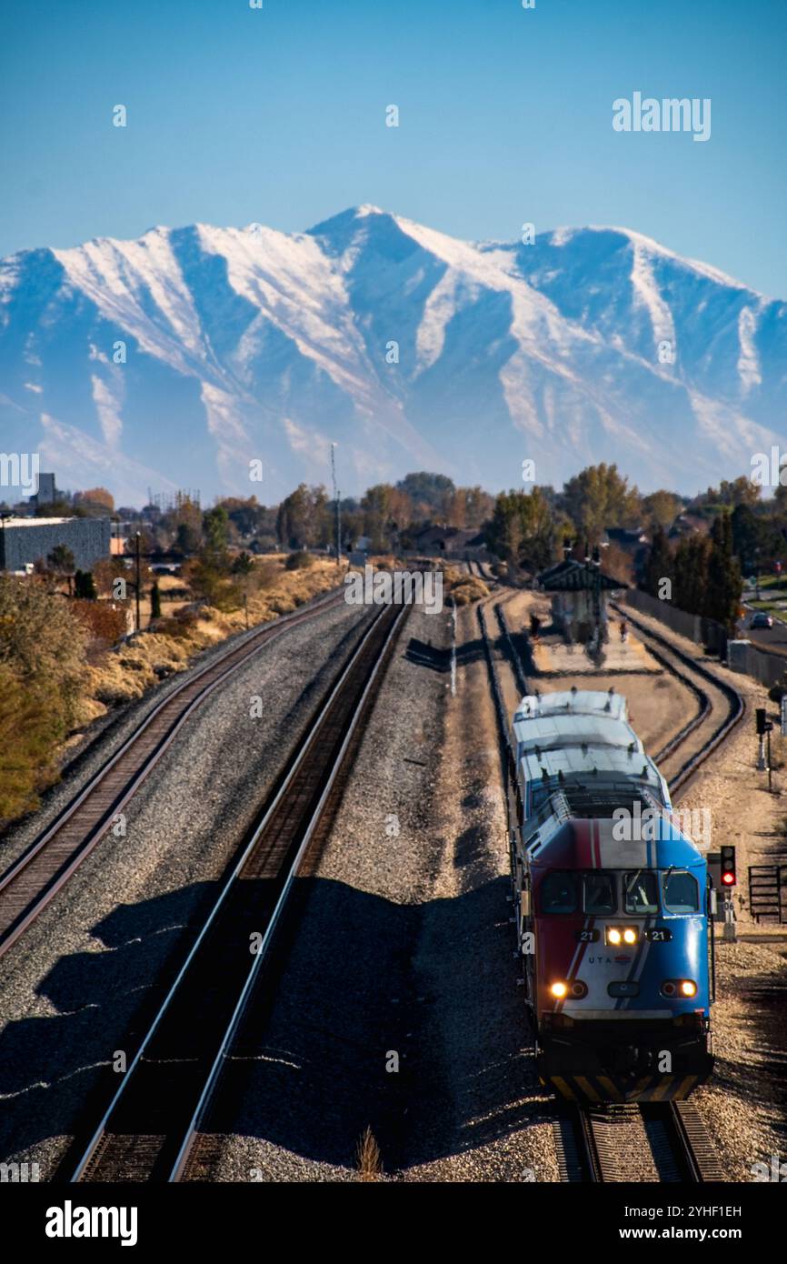 Utah Transit Authority Front Runner commuter train seen traveling from ...