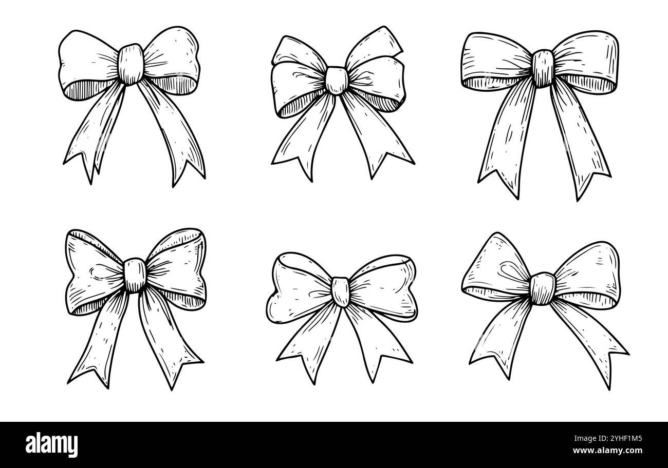 Gift ribbons drawing set. Six bows for present holiday decorations ...