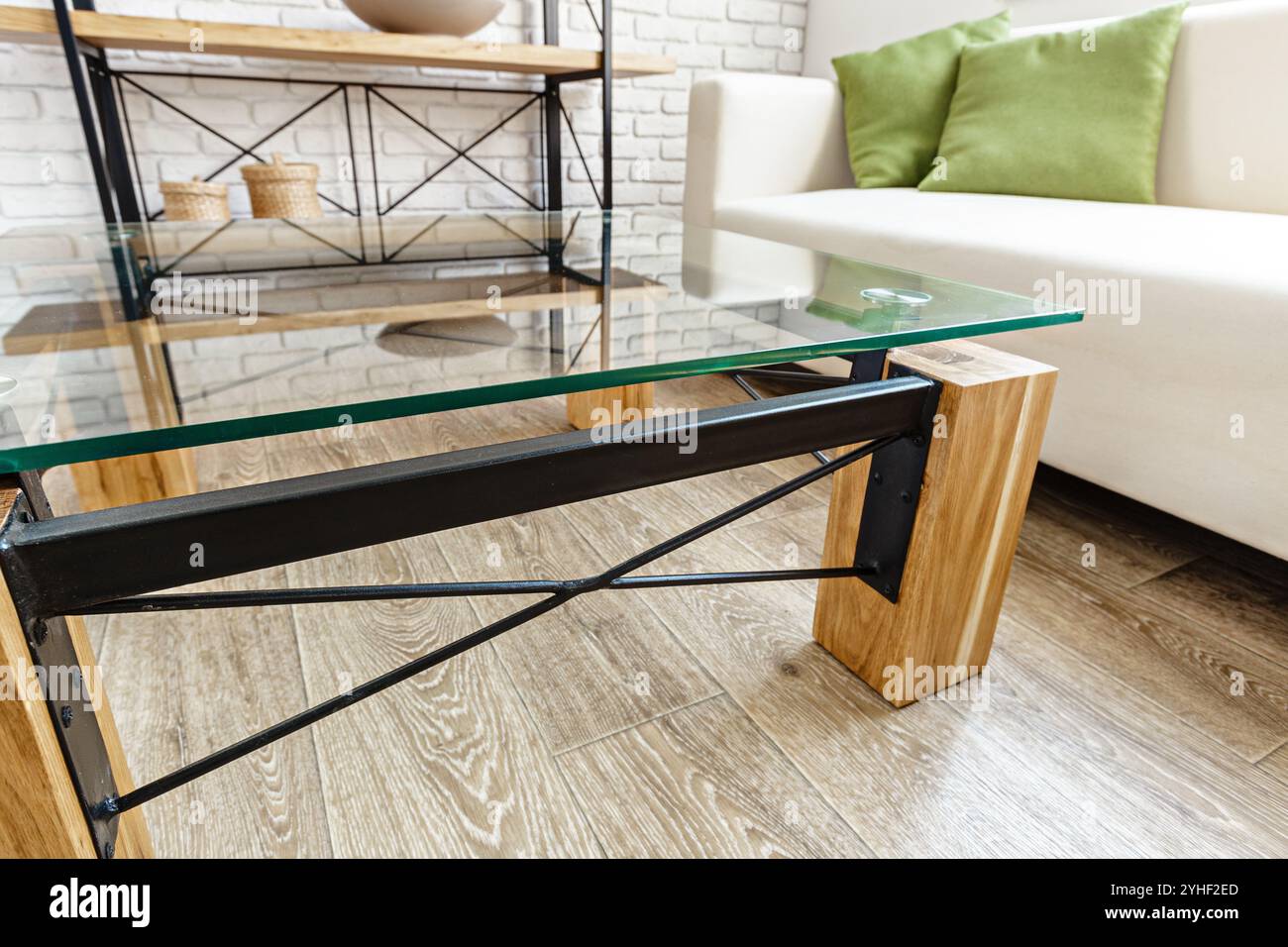 modern glass table in the loft interior Stock Photo - Alamy
