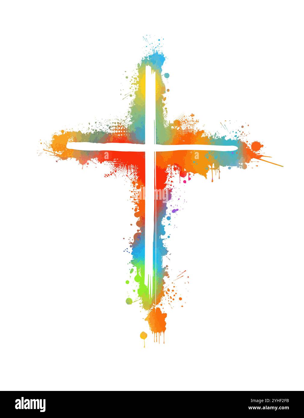 Christian cross vector. Colored blotted cross. hand drawn. Not AI ...